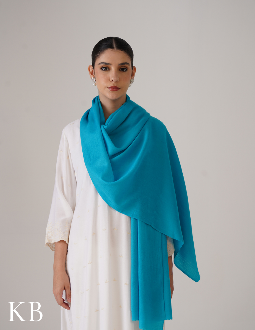 Vivid Cerulean Blue Kashmiri Woollen Shawl – Fine Wool & Silk Blend ...