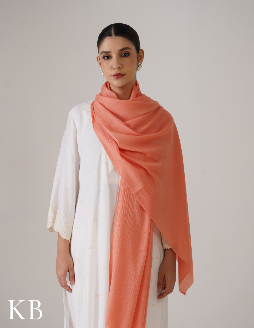 Peachy Pink Kashmiri Woollen Shawl – Fine Wool & Silk Blend | Work & Daily Wear – KashmirBox.com