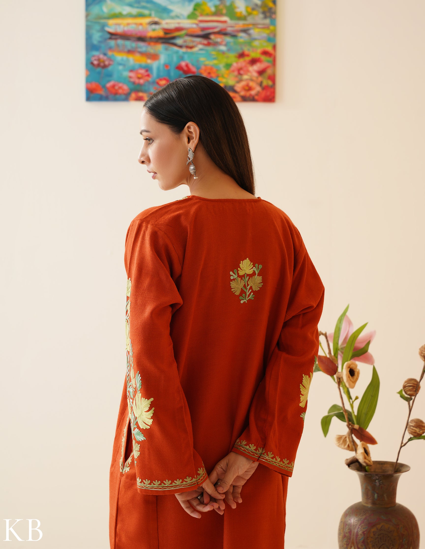 Buy Latest Rust Chinar Kashmiri Aari Work Phiran Online | Kashmir Box ...